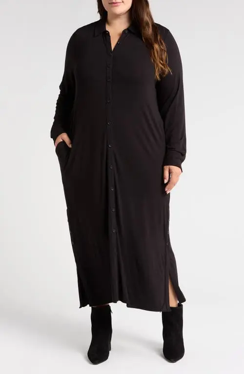 Universal Standard Sally Long Sleeve Liquid Jersey Shirtdress - Black