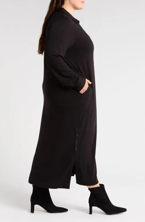Universal Standard Sally Long Sleeve Liquid Jersey Shirtdress - Black