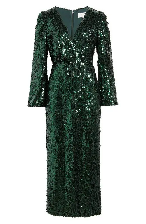 Wayf The Carrie Sequin Long Sleeve Gown In Emerald - 70% Off | Editorialist