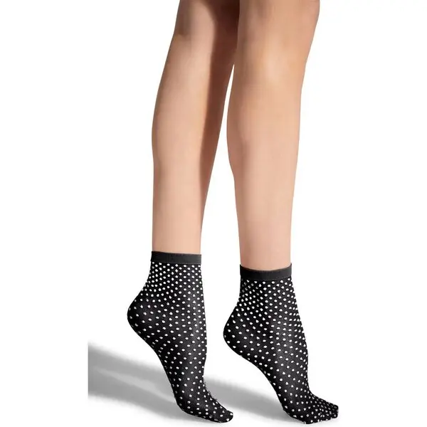 Wolford Satin Touch Dots Ankle Socks - Black/white