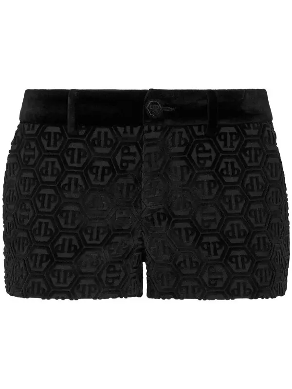 Philipp Plein Monogram Velvet Mini Shorts