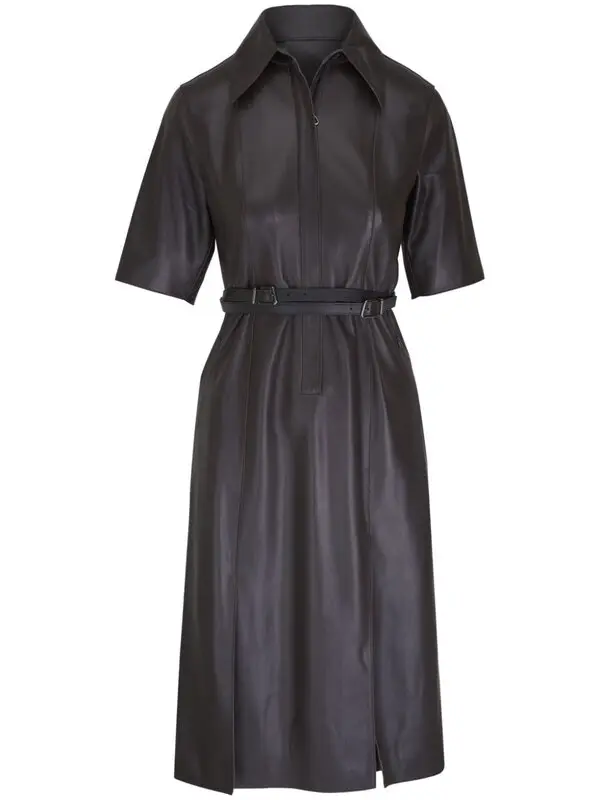 Akris Nappa Leather Midi Dress - Brown