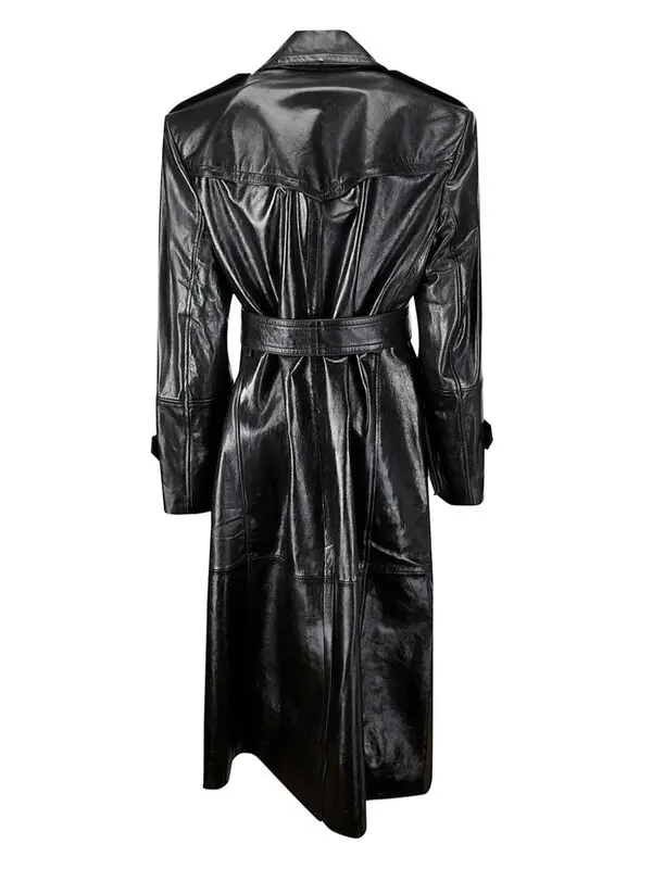 Sportmax Leather Trench Coat - Black