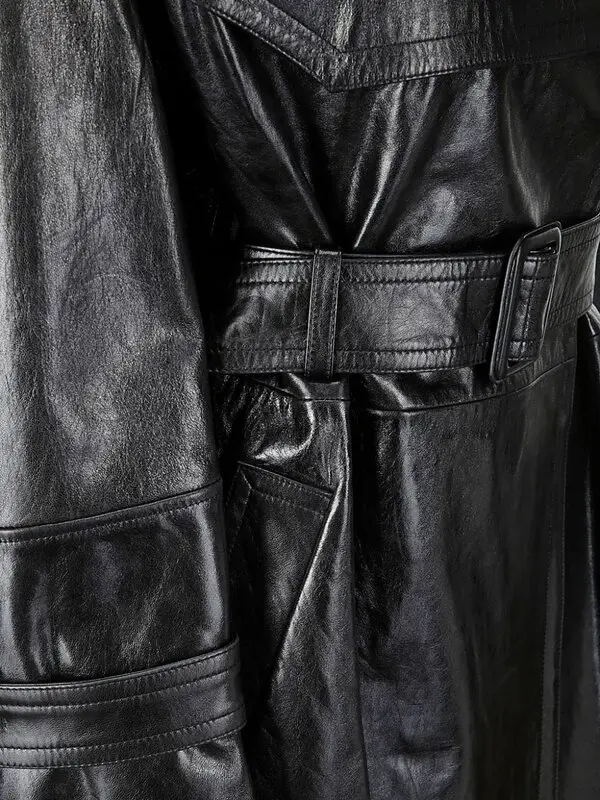 Sportmax Leather Trench Coat - Black