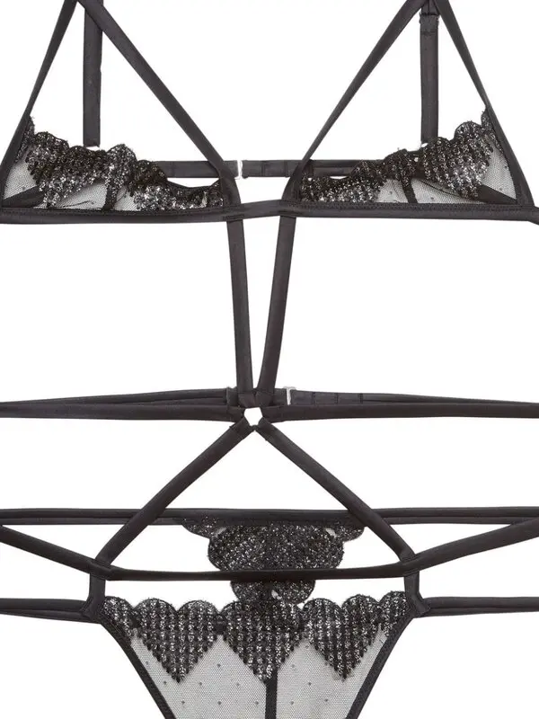 FLEUR DU MAL Heart Embroidered Ouvert Bondage Bodysuit
