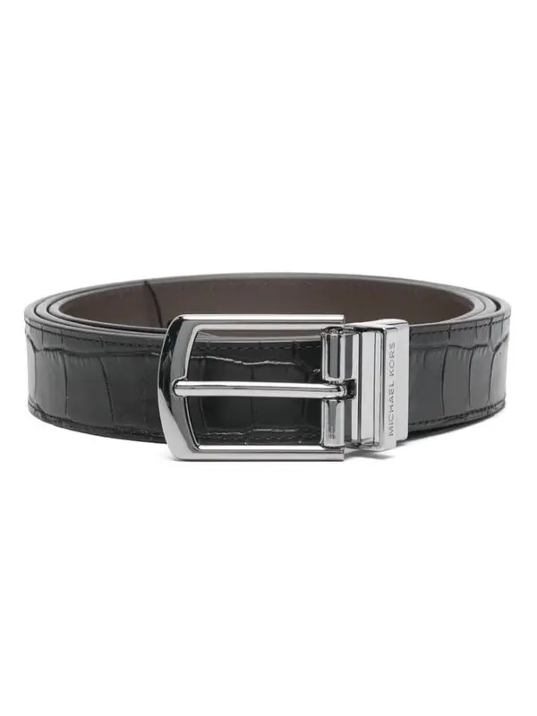 Michael Kors Crocodile-embossed Reversible Belt - Black