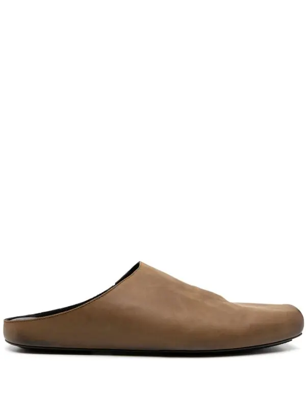 UMA WANG Square-toe Leather Slippers - Green