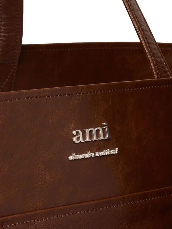 AMI Paris East West Maxi Leather Tote Bag