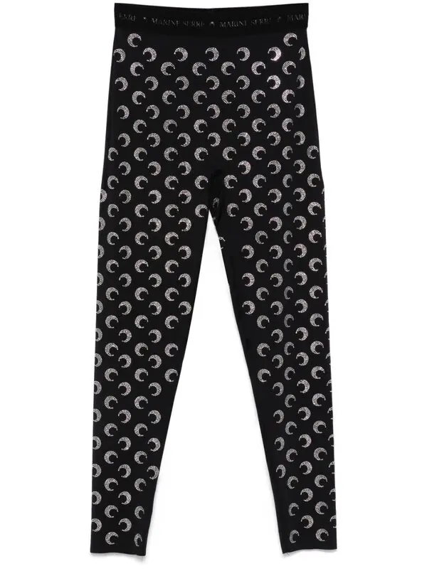 MARINE SERRE Crescent Moon-embellished Leggings - Black