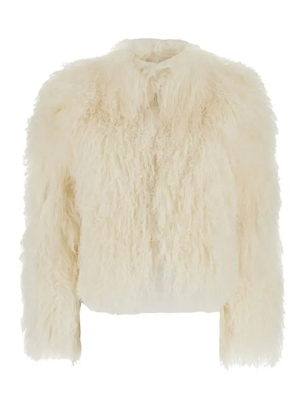 PLAIN Cropped Shearling Fur Jacket - White