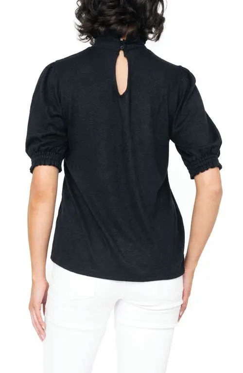 GIBSONLOOK Ruffle Mock Neck Puff Sleeve Sweater - Black