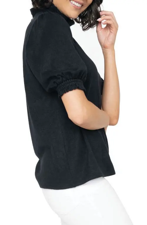 GIBSONLOOK Ruffle Mock Neck Puff Sleeve Sweater - Black