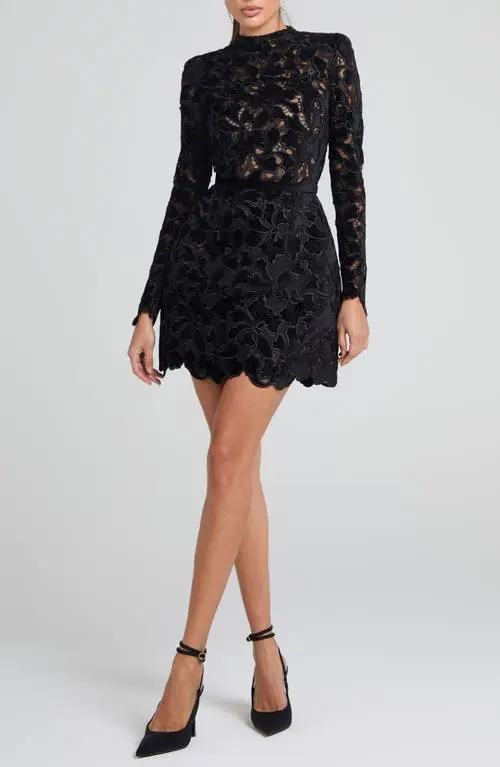 NADINE MERABI Lydia Long Sleeve Lace Mini Dress - Black