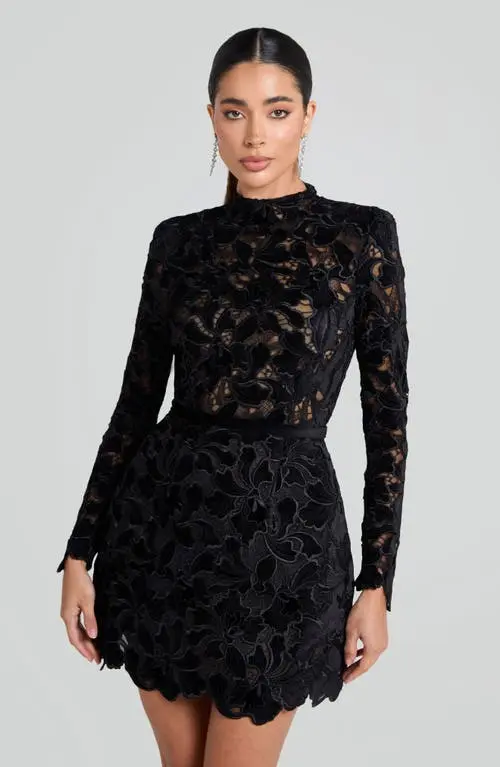 NADINE MERABI Lydia Long Sleeve Lace Mini Dress - Black