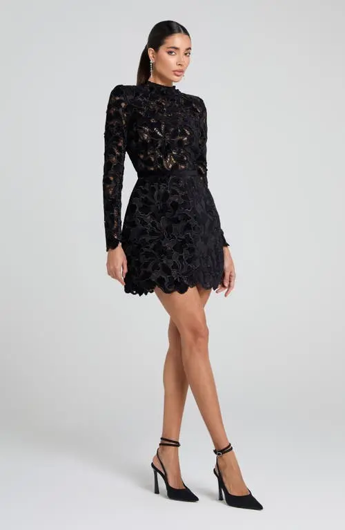 NADINE MERABI Lydia Long Sleeve Lace Mini Dress - Black