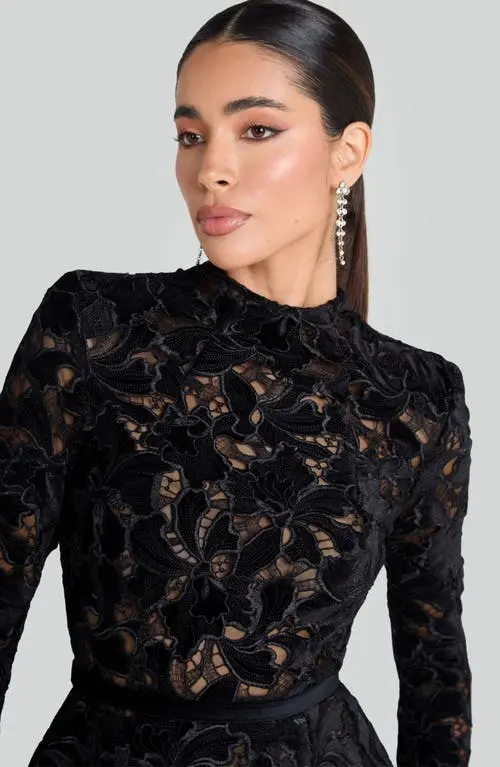 NADINE MERABI Lydia Long Sleeve Lace Mini Dress - Black