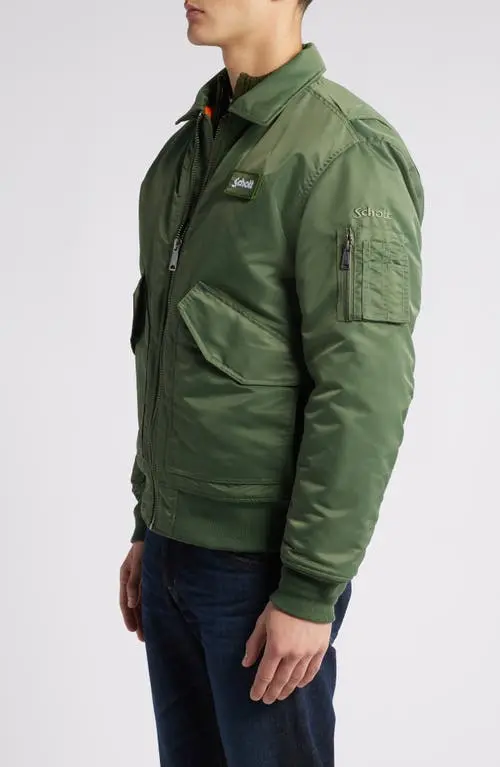 SCHOTT Water-resistant Satin Flight Jacket - Sage