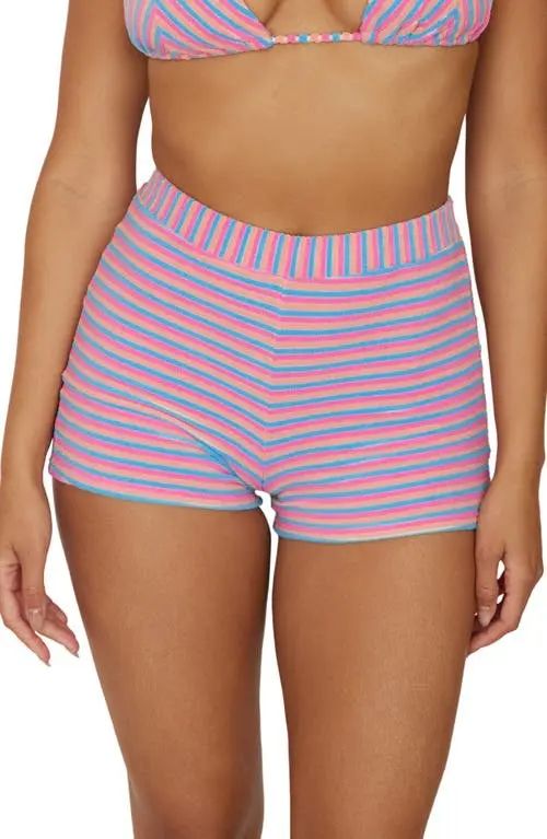 PQ SWIM Ella Stripe Terry Cover-up Shorts - Sherbert