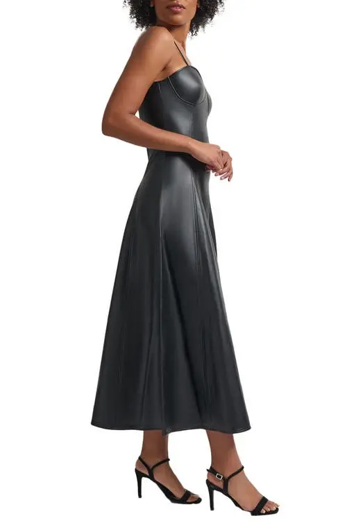 Misook Faux Leather Underwire Midi Dress
