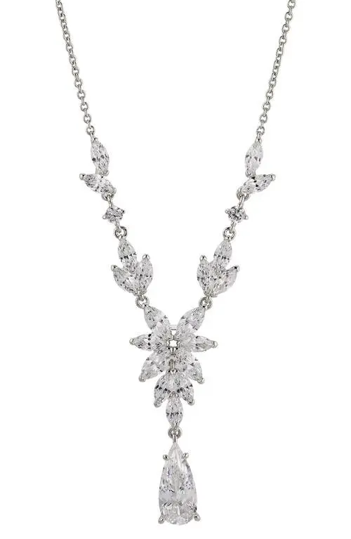 Nadri Midsommer Flower Pendant Necklace - Rhodium