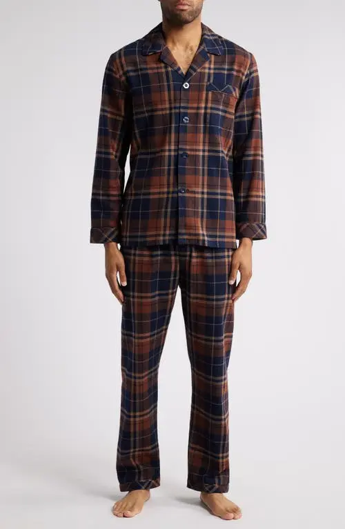 Majestic International Country Cotton Flannel Pajamas - Navy/ Brown