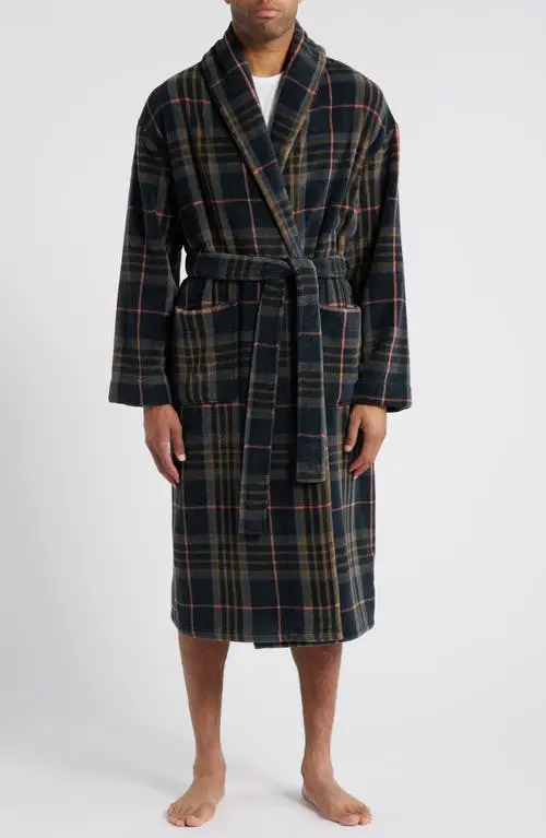 Majestic International Nor'easter Plaid Fleece Robe - Charcoal