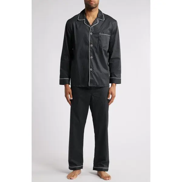 Majestic International Revival Microdot Cotton Sateen Pajamas - Black Dot