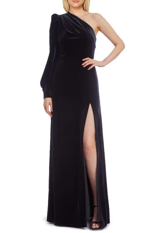 Badgley Mischka One-Shoulder Velvet Gown In Black - 75% Off | Editorialist