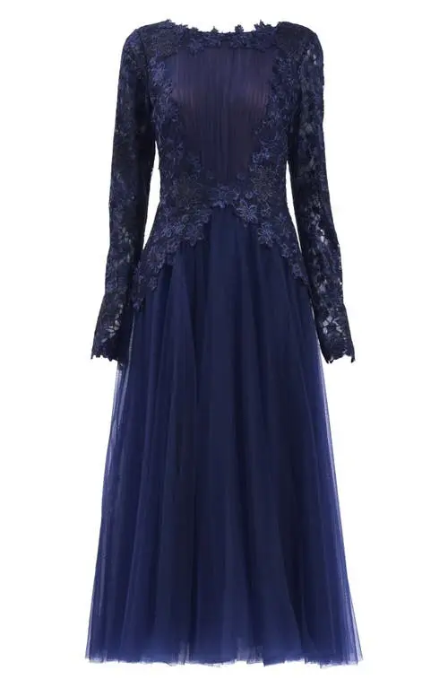 Tadashi Shoji Embroidered Long Sleeve Fit & Flare Cocktail Dress In  Midnight - 25% Off | Editorialist