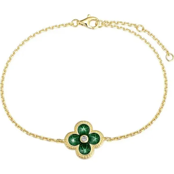 DONATELLO GIAN Name': Green Clover Bracelet - Gold