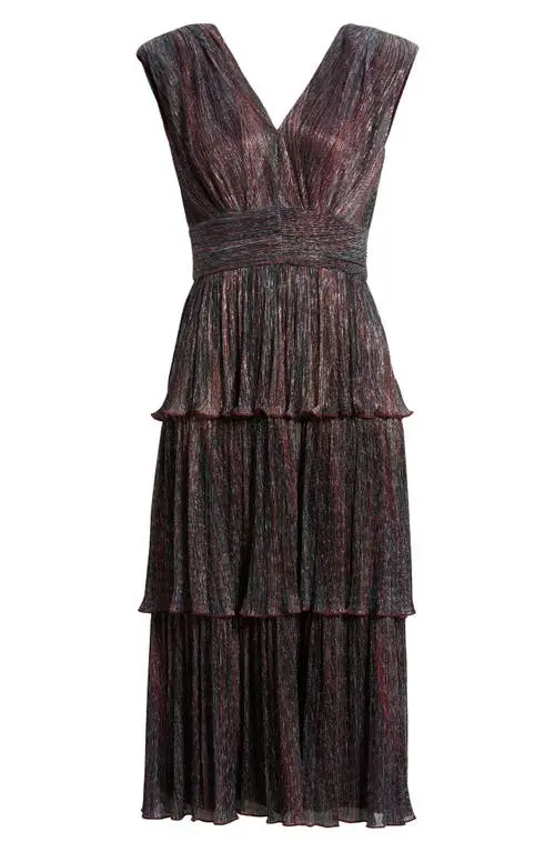 vince camuto metallic midi dress Vince Camuto Metallic Floral Long Sleeve Pliss Midi Dress