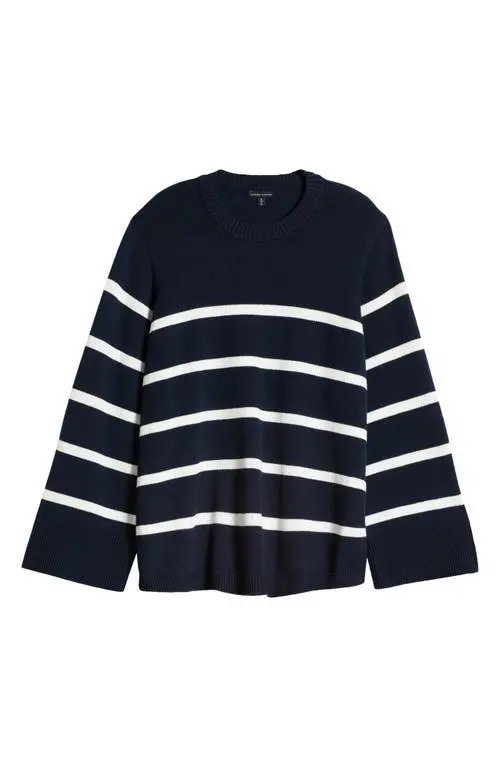 Universal Standard Bardot Stripe Cotton Sweater - Navy/ White Stripe