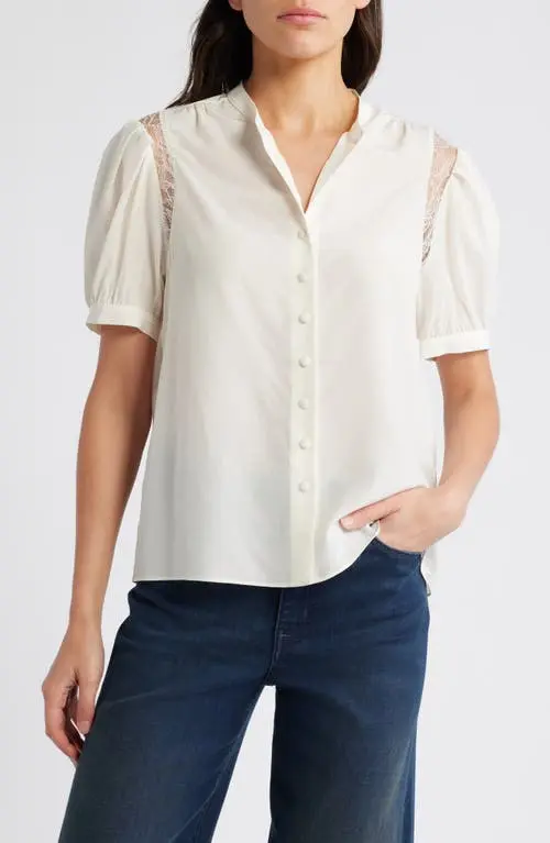 FRAME Lace Inset Silk Shirt - Cream