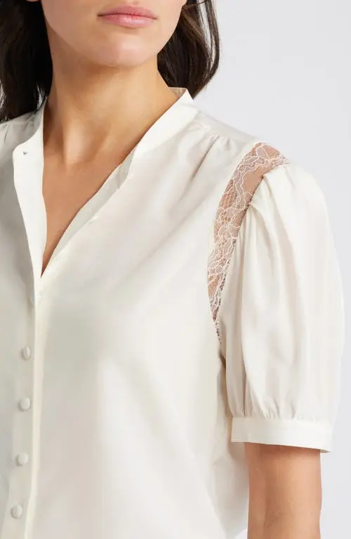 FRAME Lace Inset Silk Shirt - Cream