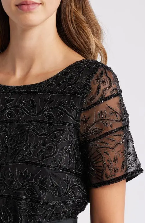 Pisarro Nights Beaded Bodice Taffeta Gown