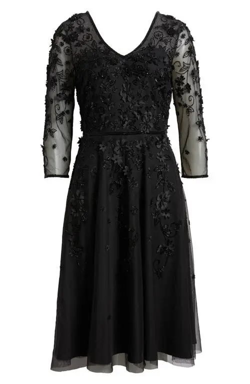 Pisarro Nights 3d Floral Beaded Cocktail Dress - Black | Editorialist