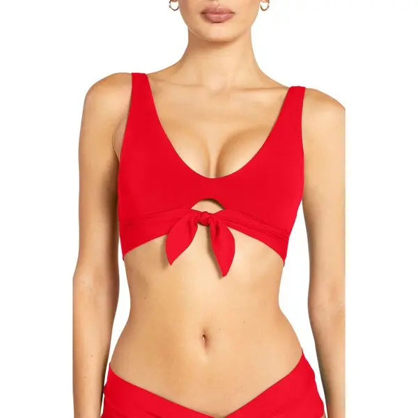 Robin Piccone Ava Knot Front Bikini Top - Fiery Red