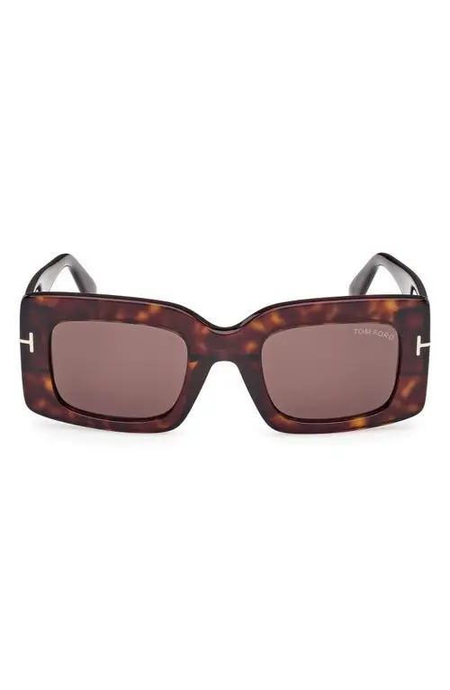 TOM FORD Brigitta Rectangular Sunglasses - Dark Havana Eco / T Logo
