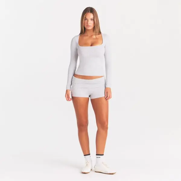 SKIMS Cotton Jersey Scoop Neck Long Sleeve Top - Light Heather Grey