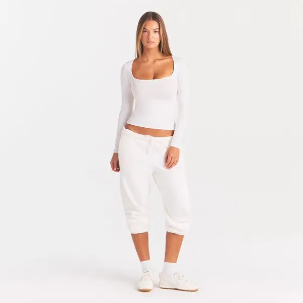 SKIMS Cotton Jersey Scoop Neck Long Sleeve Top - Marble