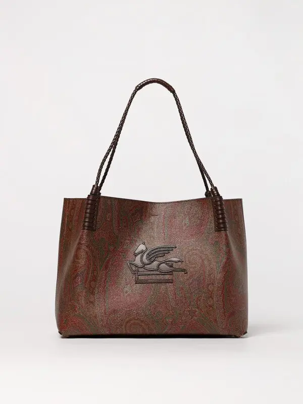 Etro Libra Coated Cotton Paisley Print Tote Bag - Brown