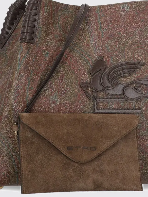 Etro Libra Coated Cotton Paisley Print Tote Bag - Brown