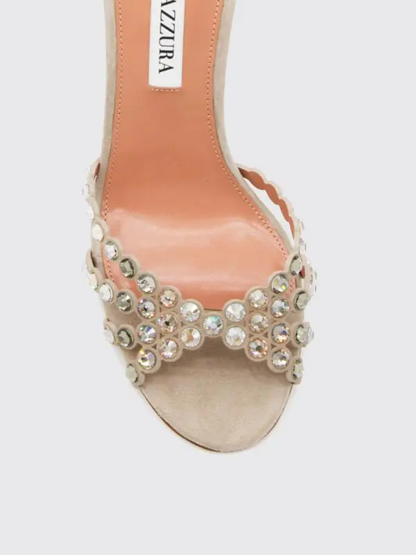 AQUAZZURA Tequila Sandals In Suede With Crystals And Stiletto Heels - Grey