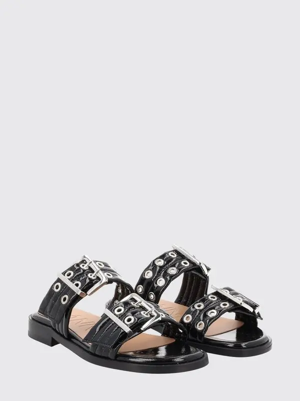 GANNI Low-heeled Sandals With Double Strap And Buckles - Black