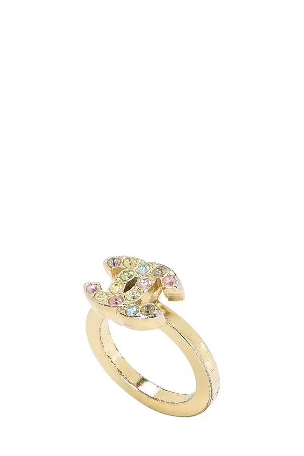 Chanel Crystal 'cc' Ring - Gold