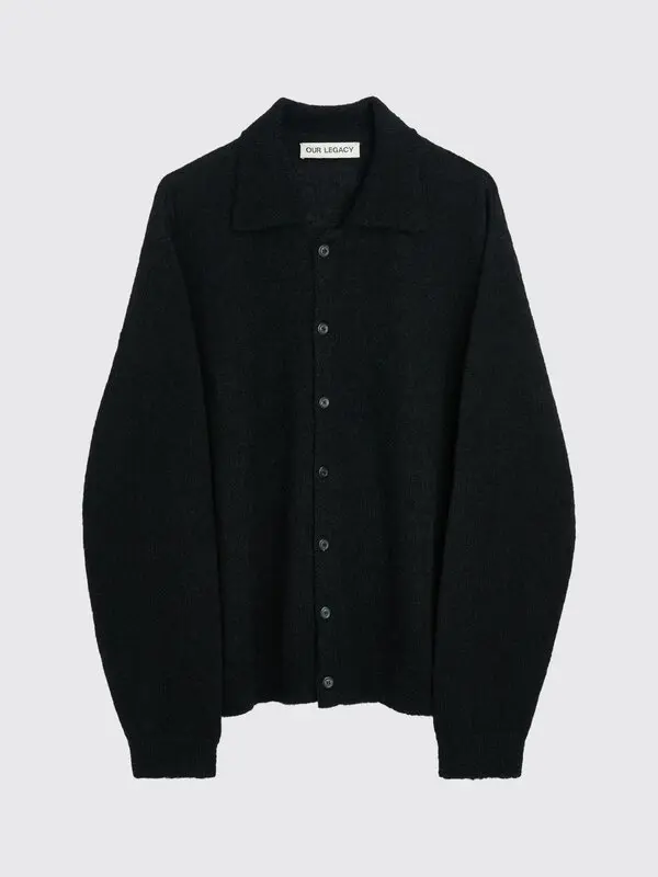 Our Legacy Wool And Alpaca Blend Polo Cardigan - Black