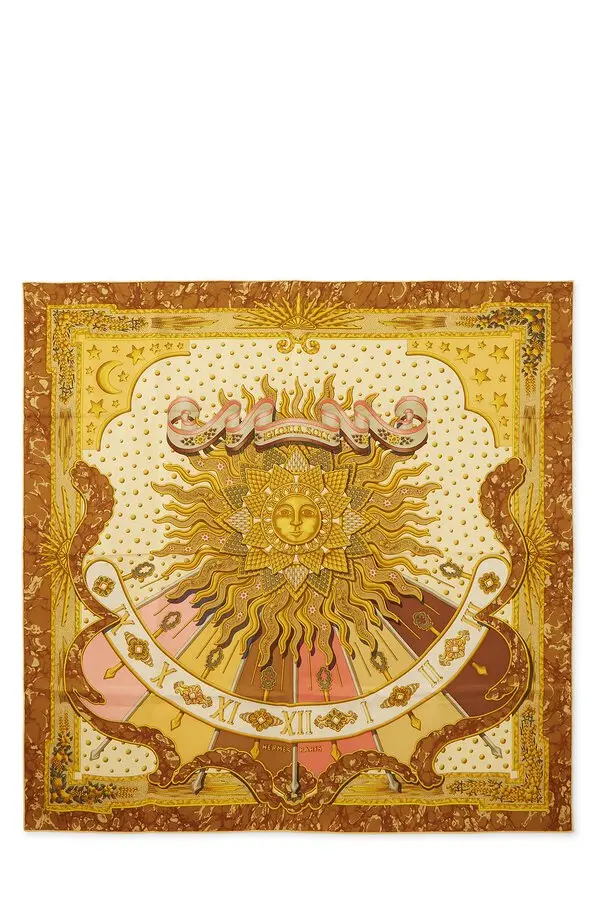 Hermès Multicolor 'carpe Diem' Silk Scarf 90 - Yellow