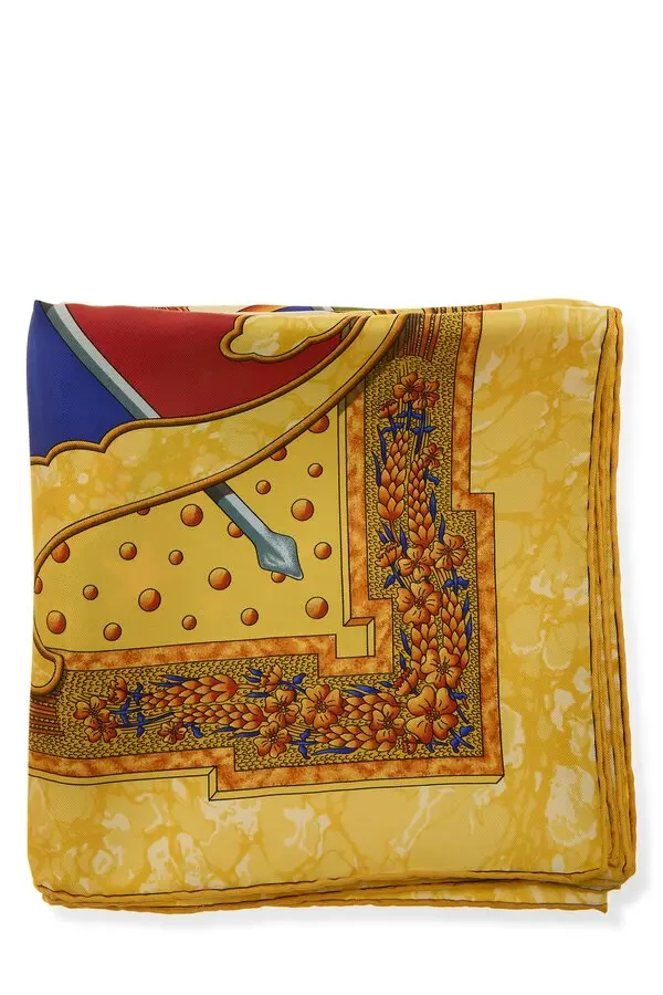 Hermès Multicolor 'carpe Diem' Silk Scarf 90 - Yellow