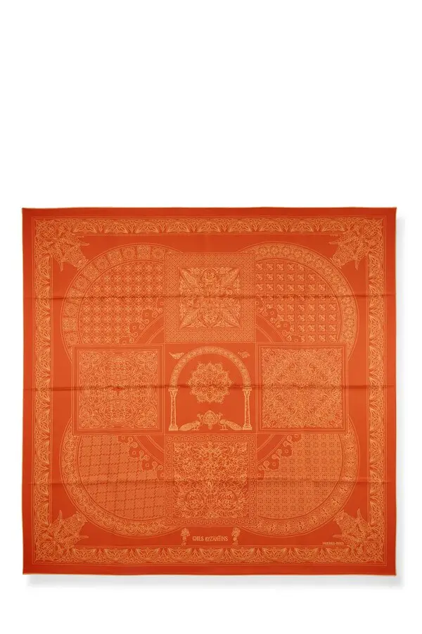 Hermès Multicolor 'ciels Byzantins' Silk Scarf 90 - Orange