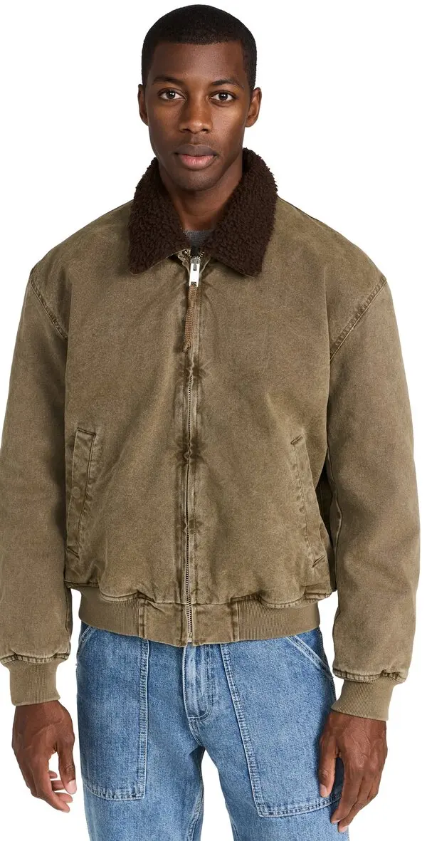 ALEX MILL Flight Jacket In Canvas With Sherpa Collar